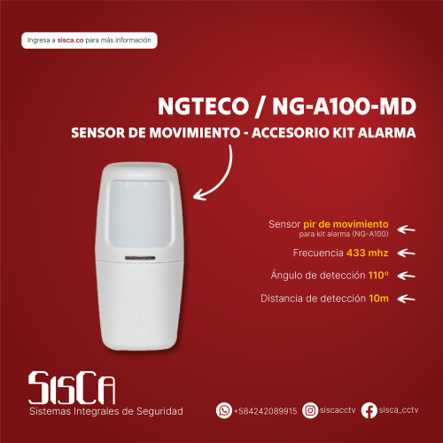 NG-A100-MD SENSOR DE MOVIMIENTO -ACCESORIO KIT ALARMA ZKTECO – SISCA VZLA